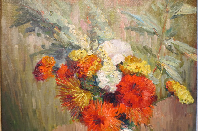 "Item #AT-0243-"Floral Still Life with Two Vases" Oil on Board by Leon ...