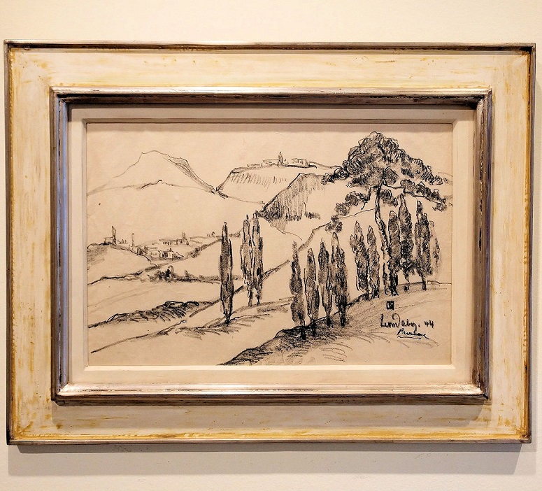 "Item #AT-0342- "Cypress Trees and Mountain Landscape" Charcoal on ...