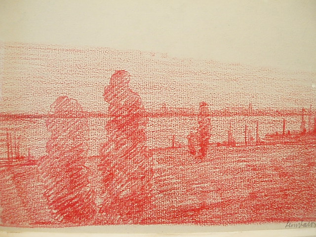 Item #AT-0186 "Hudson River Landscape" Colored Crayon on Paper by Leon ...